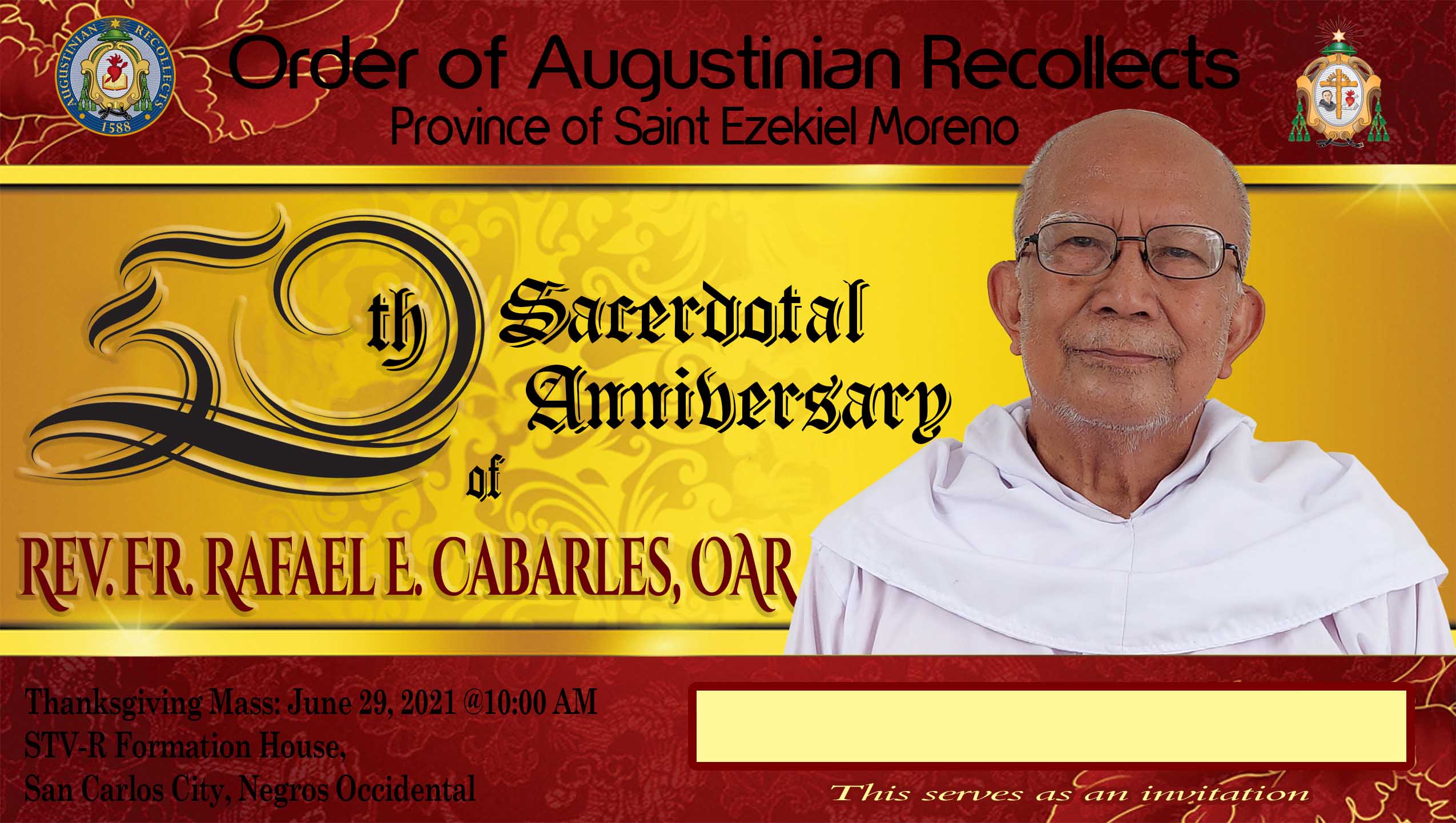 Invitation: Fray Cabarles’ 50th Anniversary of Presbyteral Ordination ...