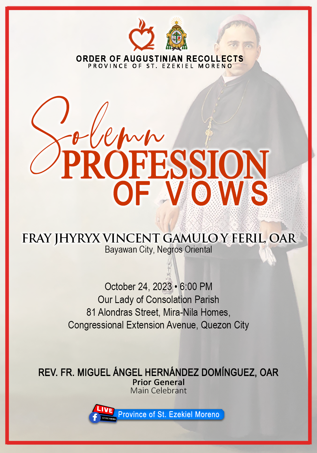 Invitation: Solemn Profession of Vows – Agustinos Recoletos