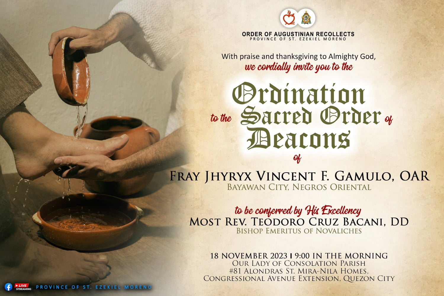 Invitation: Diaconal Ordination of Fray Jhyryx Vincent Gamulo, OAR ...